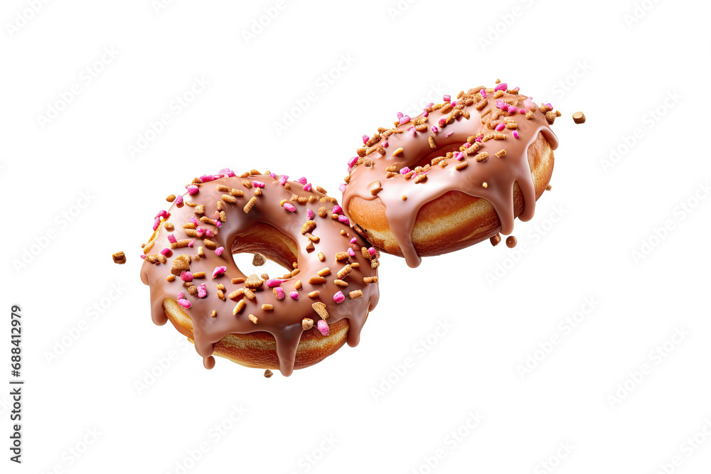 Donuts with icing, crumbles and sprinkles that flying isolated on ...