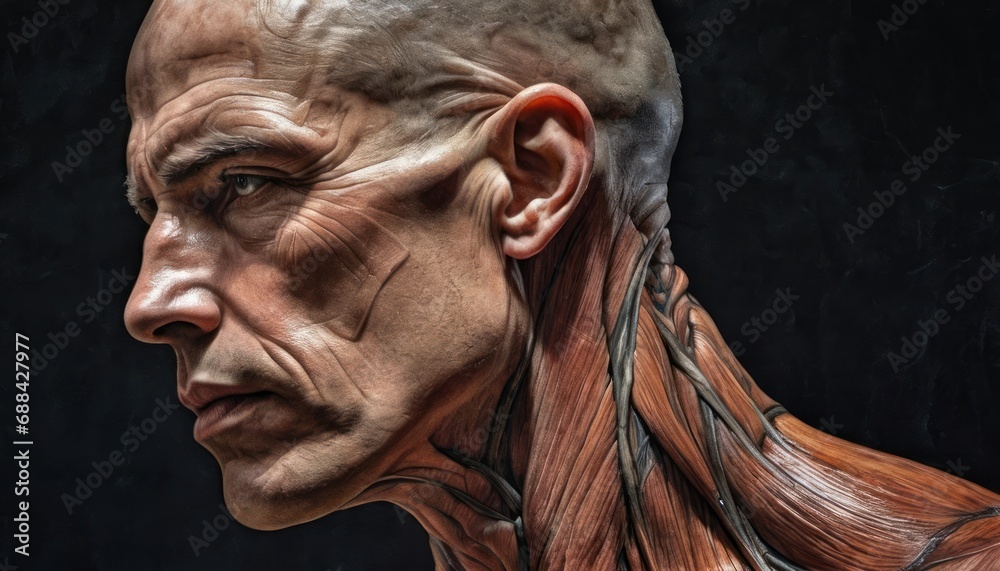 an artist's rendering of a man's head and neck with wires on the sides ...
