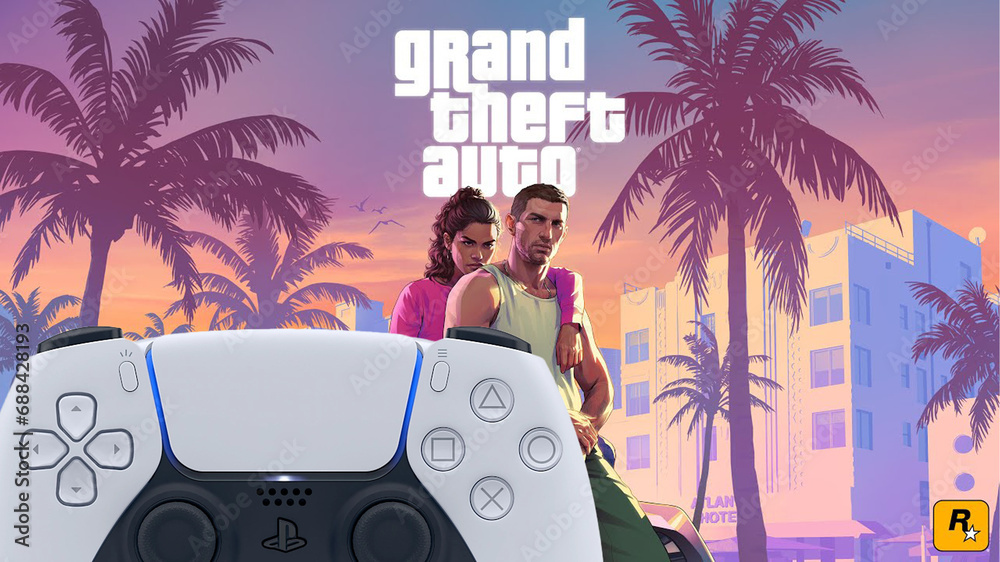 PS5 Dual Sense controller with official wallpaper of Grand Theft Auto 6 ...