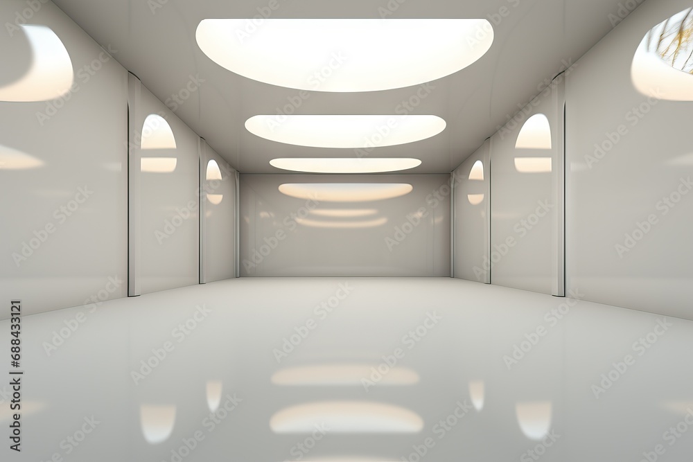 map HDRI lamps ceiling embedded square room empty White wall interior ...