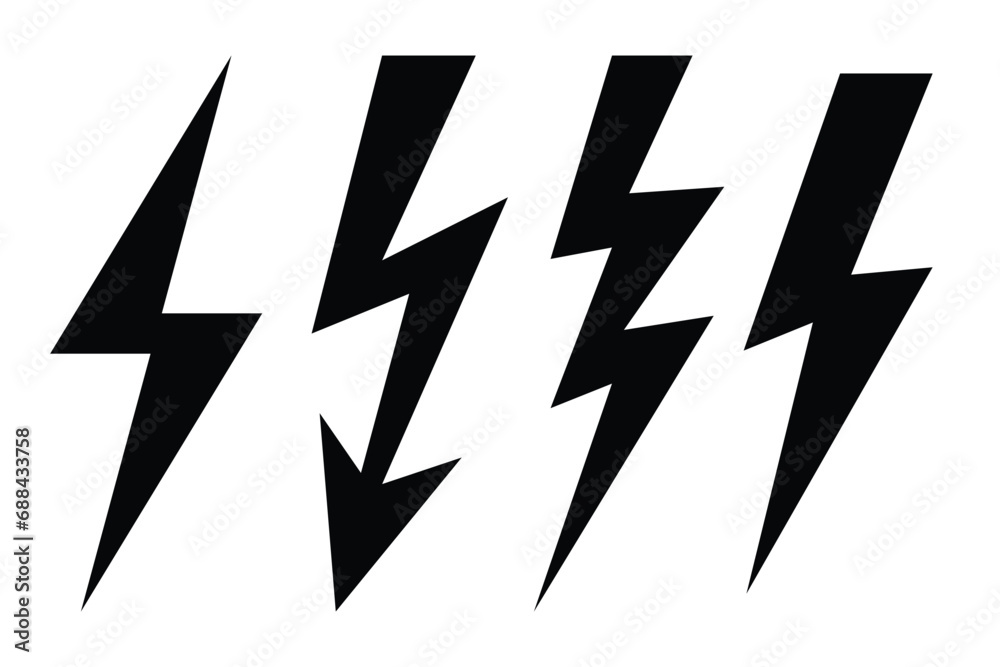 Electricity symbol, high voltage sign, lightning icon set, transparent ...
