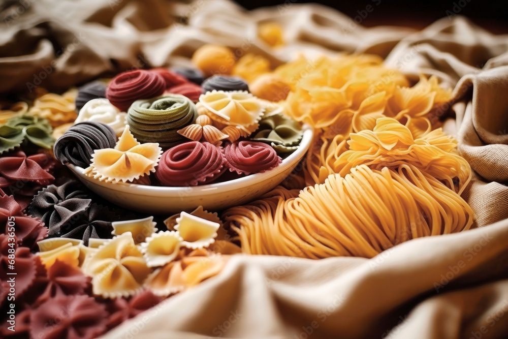 Different types of pasta as background, closeup. Pasta and spaghetti ...