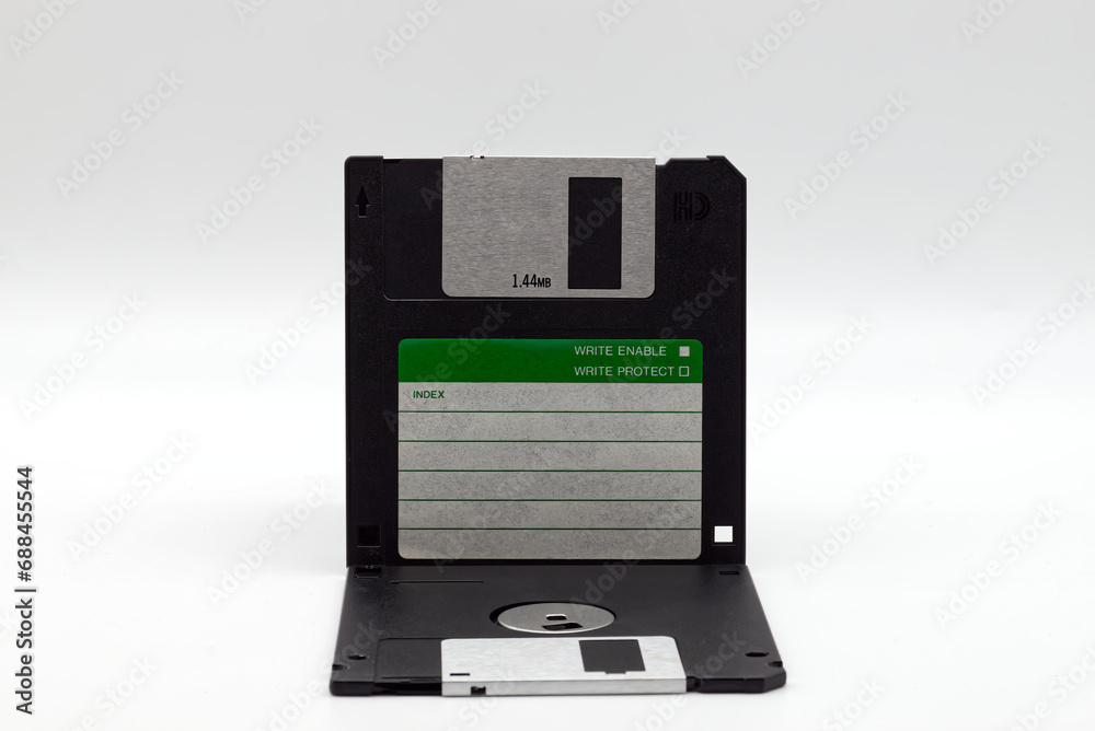 Floppy disk of 1.4 megabytes isolated on white background. Vintage ...