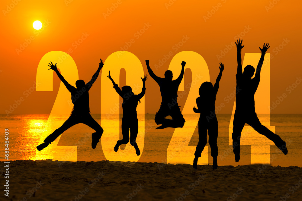Silhouette happy business teamwork jumping congratulation and celebrate ...