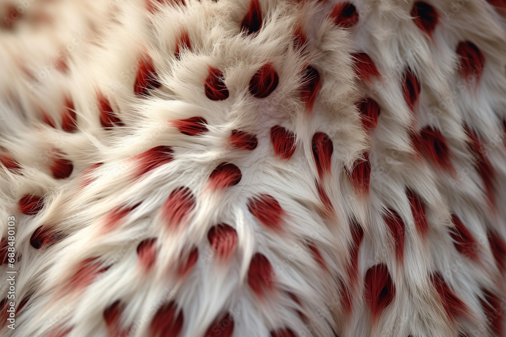 Texture fourrure ou pelage d'un mammifère blanc moucheté de tâches ...