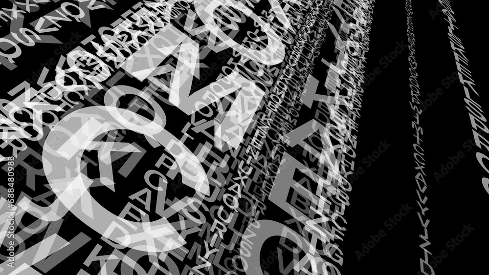 Black background with random text and shifting typography dynamic ...