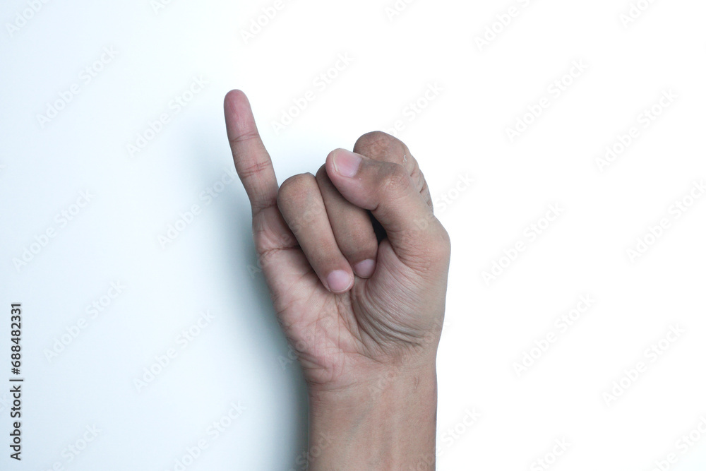 Hand of caucasian young man showing fingers over isolated white ...