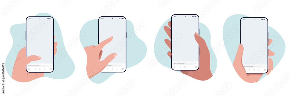 Mobile phones and hands mockup collection - Vector illustrations of ...
