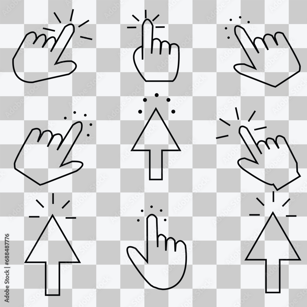 Computer Mouse Click Cursor Gray Arrow Icons Set And Loading Icons Cursor Icon Hand Clicking