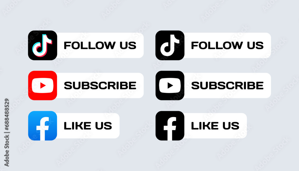 Social media follow us icons. Tik Tok, YouTube, Facebook follow us ...