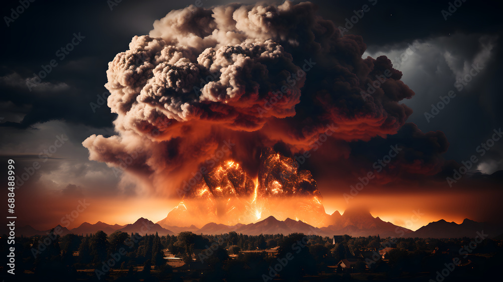 Terrible explosion of a bomb with a mushroom. Hydrogen bomb test ...