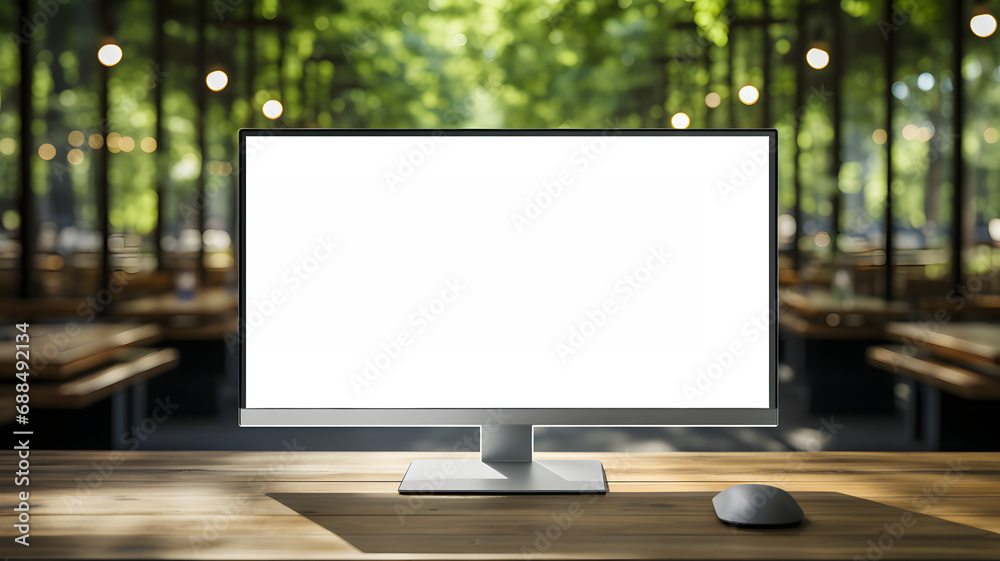 Blank white display screen mockup. Modern monitor template Copy space ...