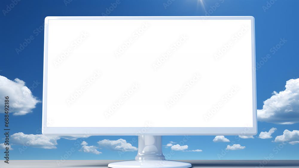 Blank white display screen mockup. Modern monitor template Copy space ...