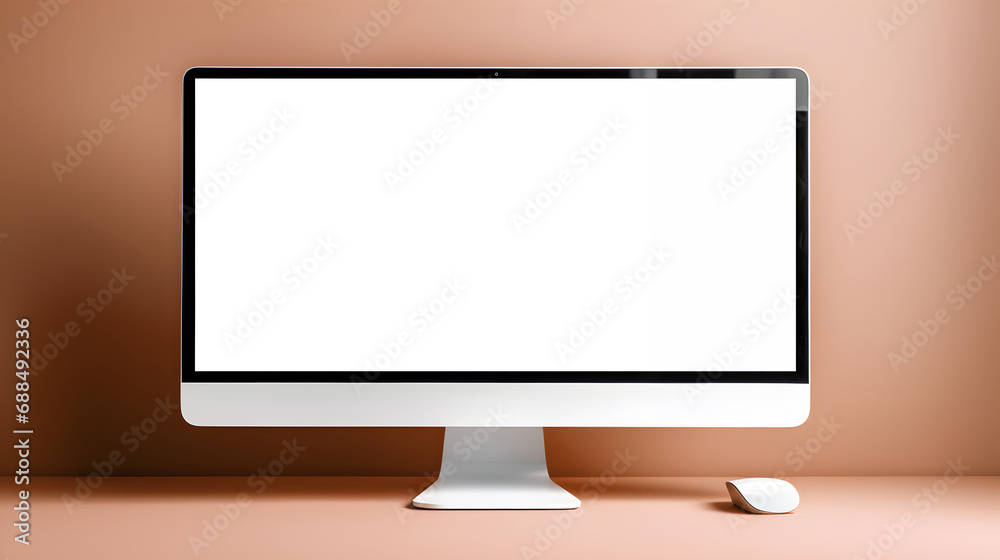 Blank white display screen mockup. Modern monitor template with Copy ...