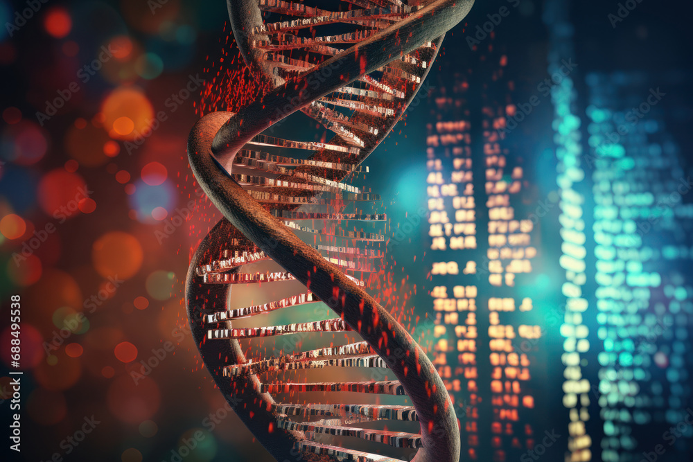 A DNA helix made of interconnected words, illustrating the genetic ...
