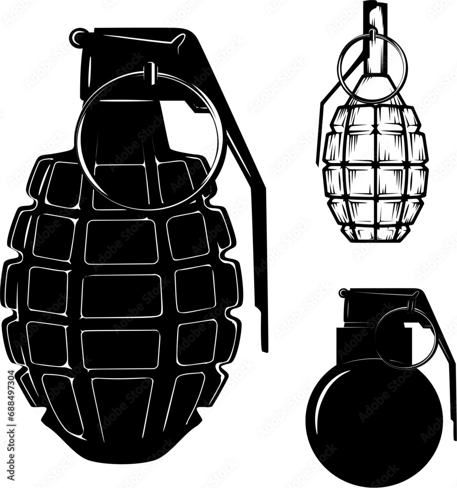 Set of hand grenades isolated on white background. Design elements in ...