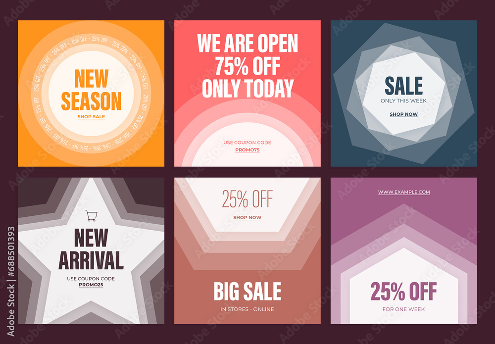 Sale Colorful Social Media Post Layout Set with Shapes Elements Stock ...