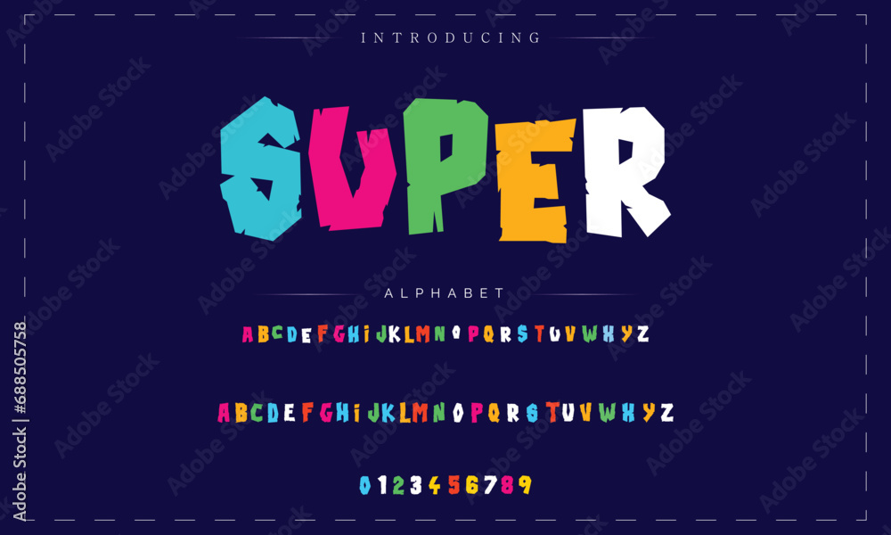 Vetor do Stock: Super Comic retro font set. Alphabet letters & number ...