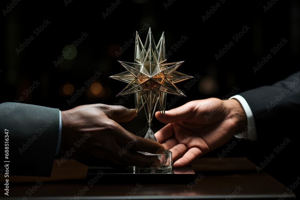 Ceremonial handover of award to new awardee, employee recognition ...