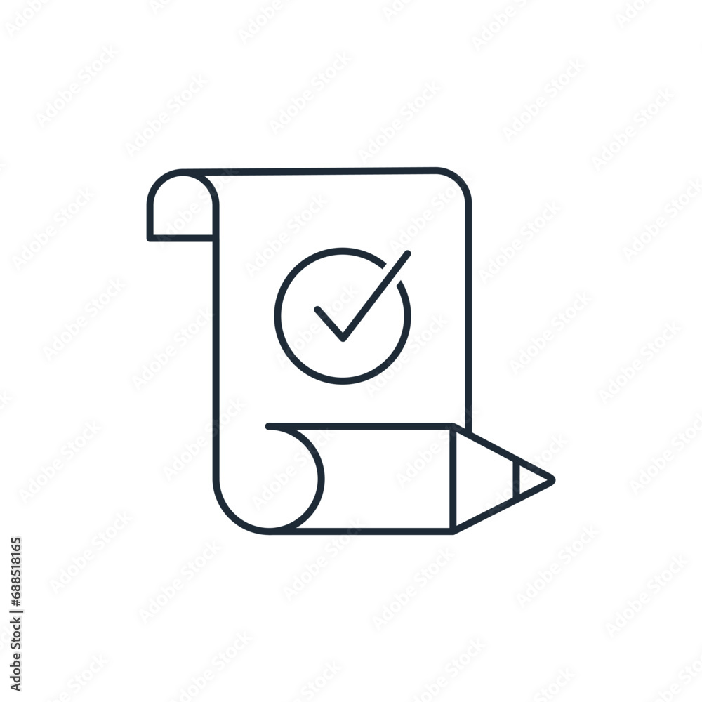 Document edit with a check mark. Approval , document accredited ...