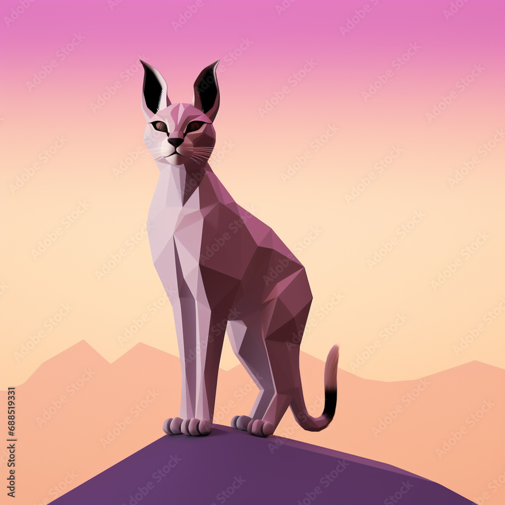 Caracal icon in silhouette, gracefully standing against a serene pastel ...