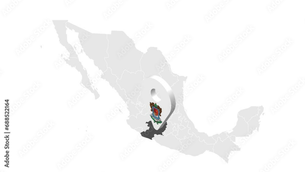 Location Michoacan on map Mexico. 3d State of Michoacan flag map marker ...