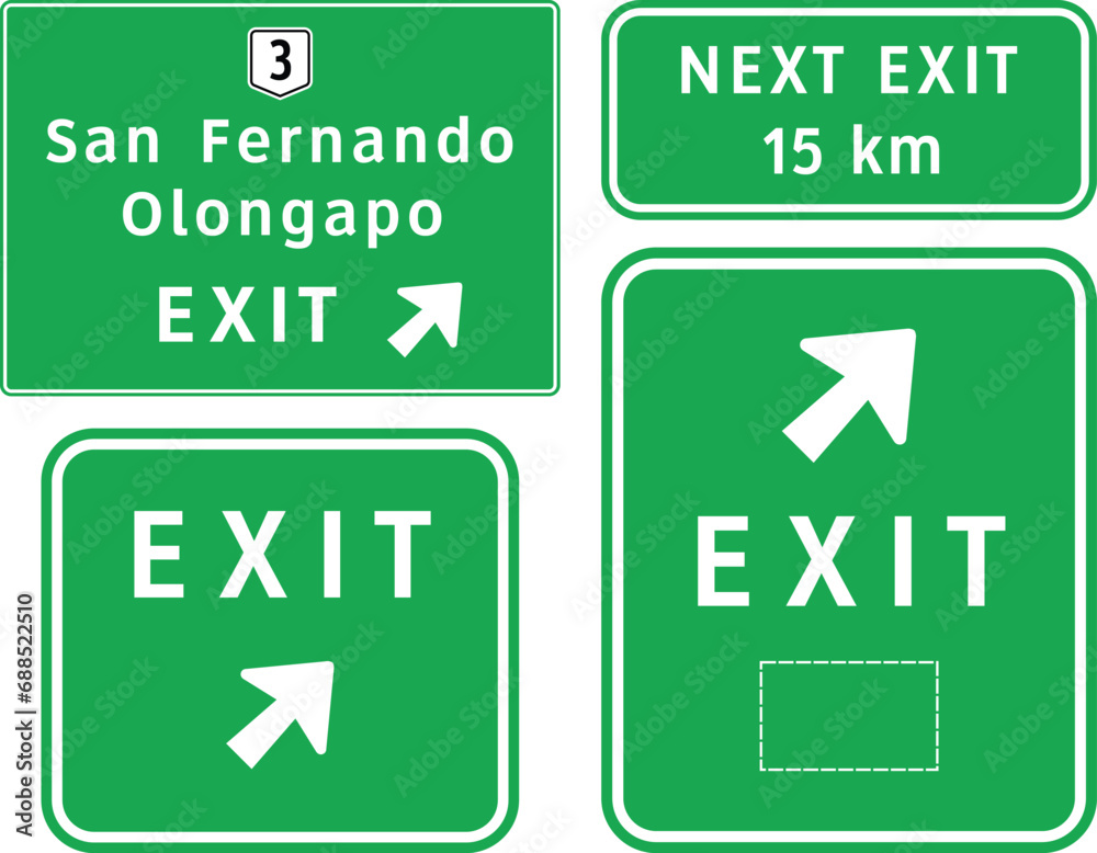Exit direction signs. Road signs in the Philippines Stock Vector ...