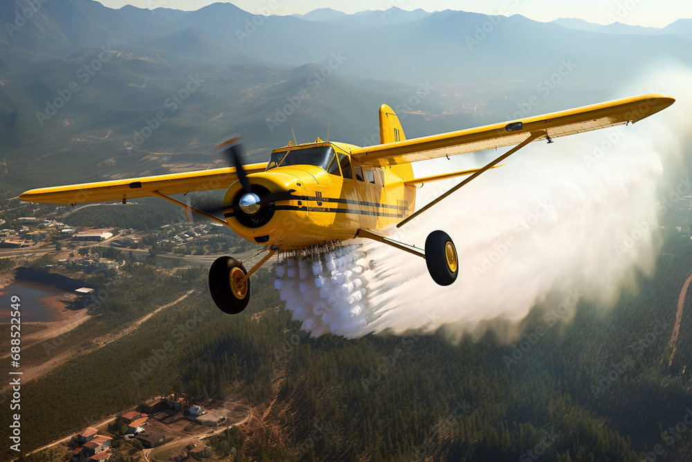 An aerial firefighting plane skillfully executing a water drop over a ...