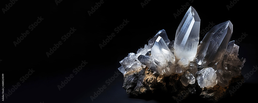 Quartz is a rare precious natural stone on a black background. AI ...