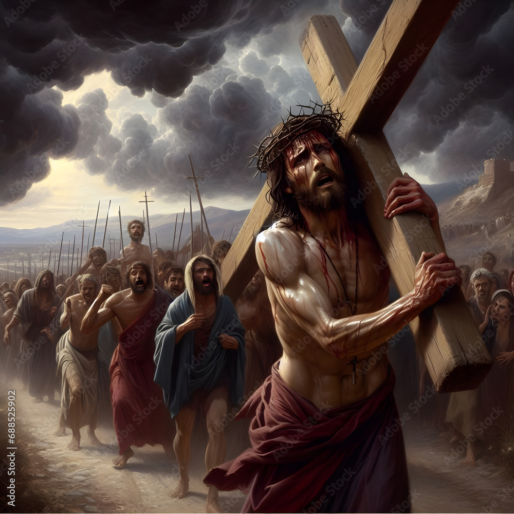 Way of the Cross, Jesus Christ passion Stock Illustration | Adobe Stock