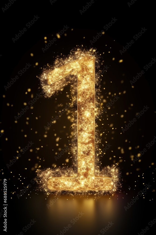 Golden number one on black background. Symbol 1. Invitation for a first ...