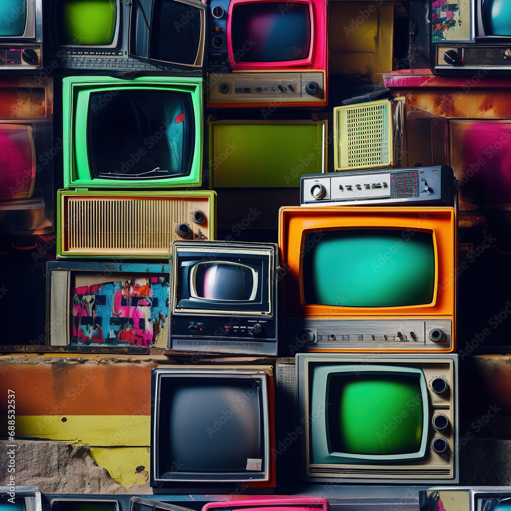 Funky retro pop art TV grunge repeat pattern psychedelic nostalgic ...