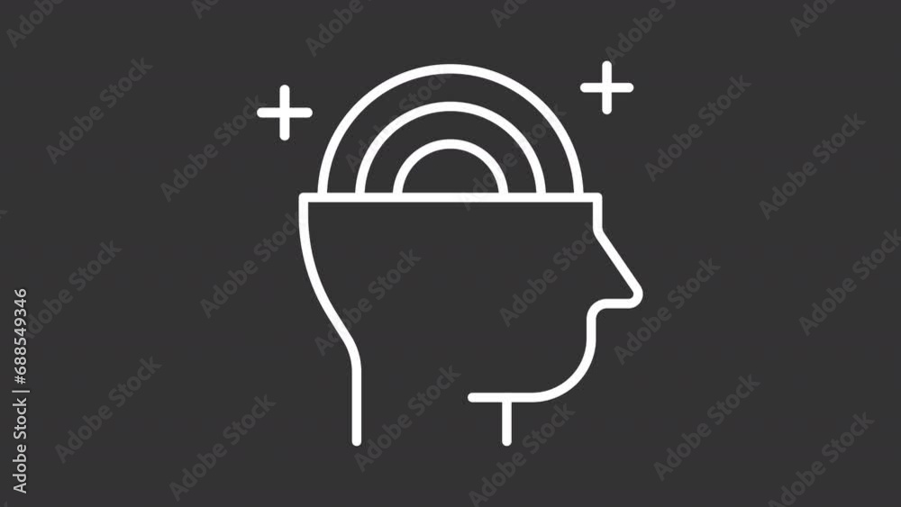 Creativity white line animation. Head and rainbow animated icon ...