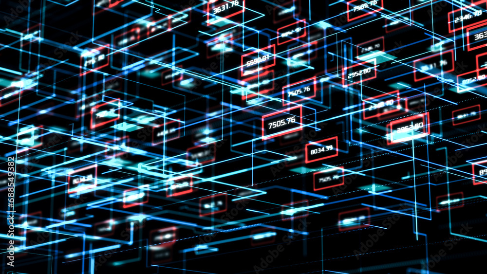 abstract neural data network, with random numbers, concept of big data ...