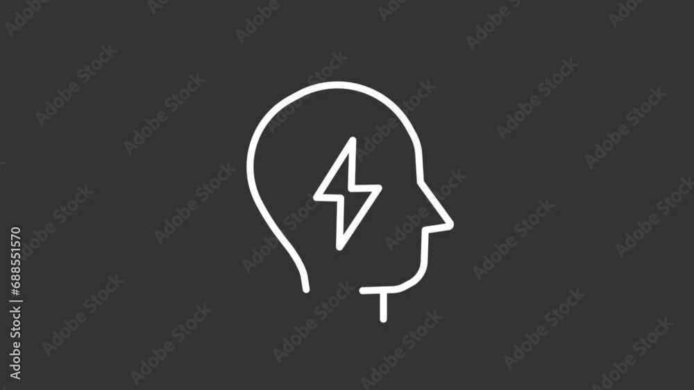 Stress white line animation. Head and lightning bolt animated icon ...
