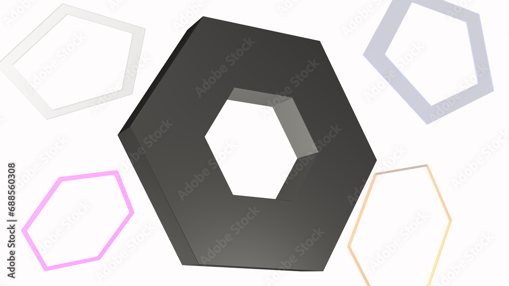 3D geometric gray hexagon shape on a white background. Mathematical ...