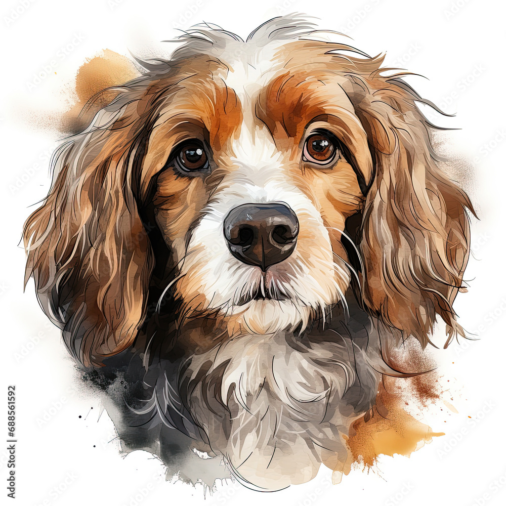 watercolor Cavapoo clipart, Generative Ai Stock Illustration | Adobe Stock