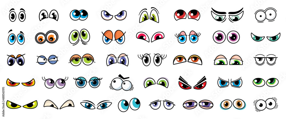 Cartoon comic eyes isolated vector set. Funny looks expressing ...