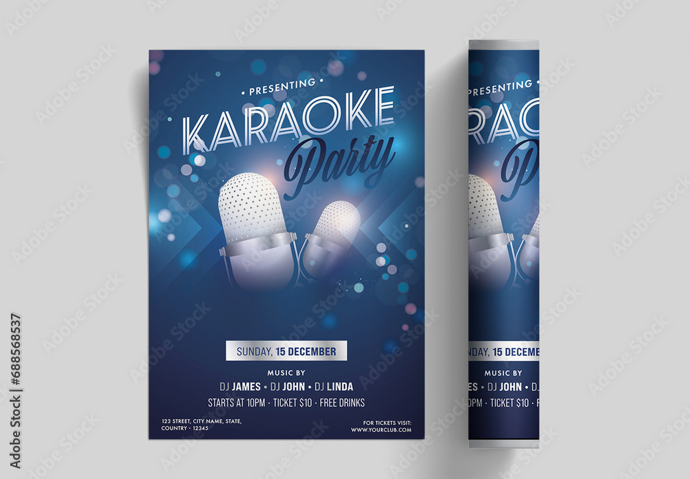 Karaoke Party Flyer, Invitation Card Template Layout in Blue Color ...