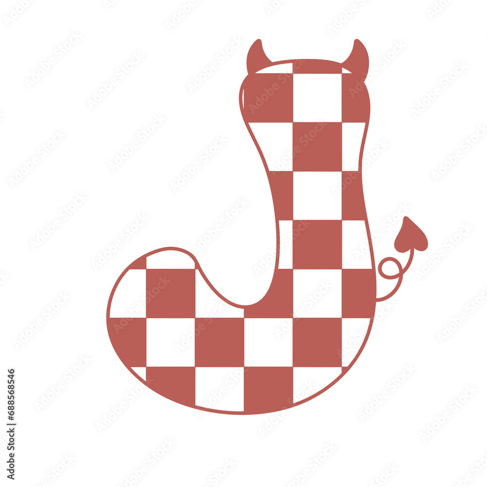 letter J devil horn demon evil typeface alphabet checkered horror ...