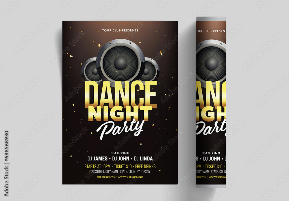 Dance Night Party Flyer Design in Brown Color with Realistic Woofers ...