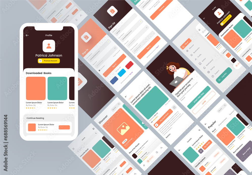 E-Learning App UI Kit For Responsive Mobile App or Website With Different Layout Including Sign ...