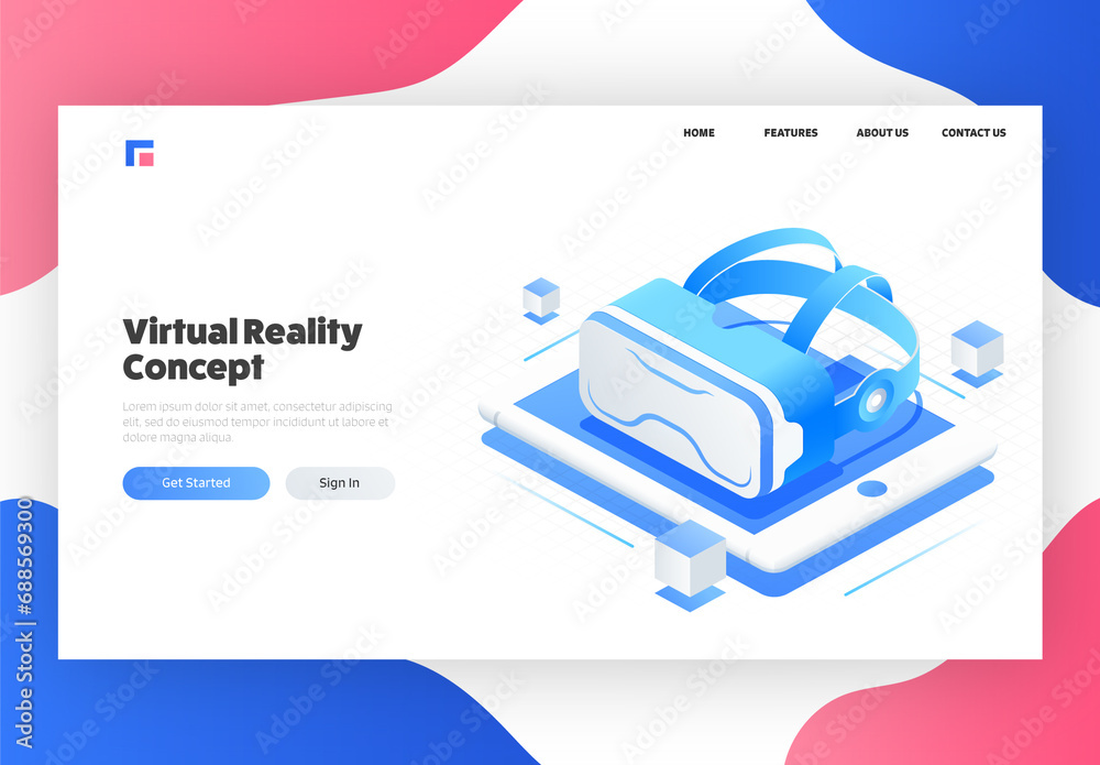 Virtual Reality Concept Based Landing Page with 3D VR Glasses on ...