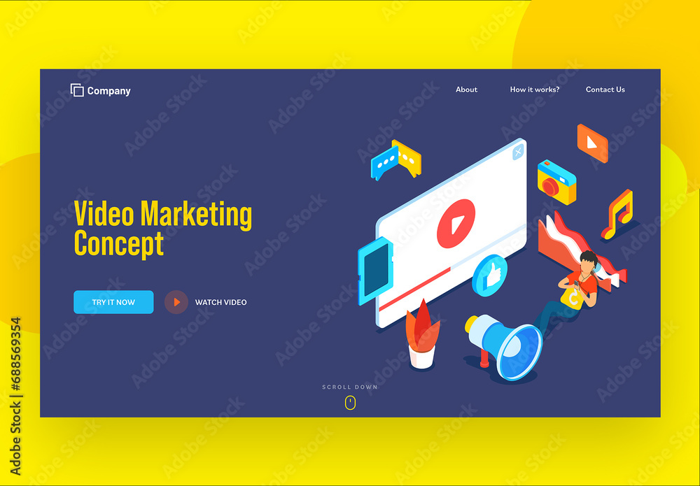 Video Marketing Concept Based Landing Page with Isometric Video Play ...