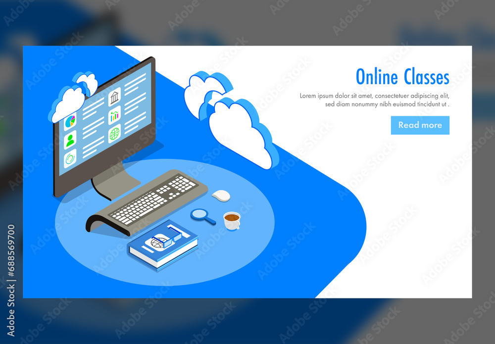 Online Classes Concept Based Landing Page with Isometric Desktop and ...