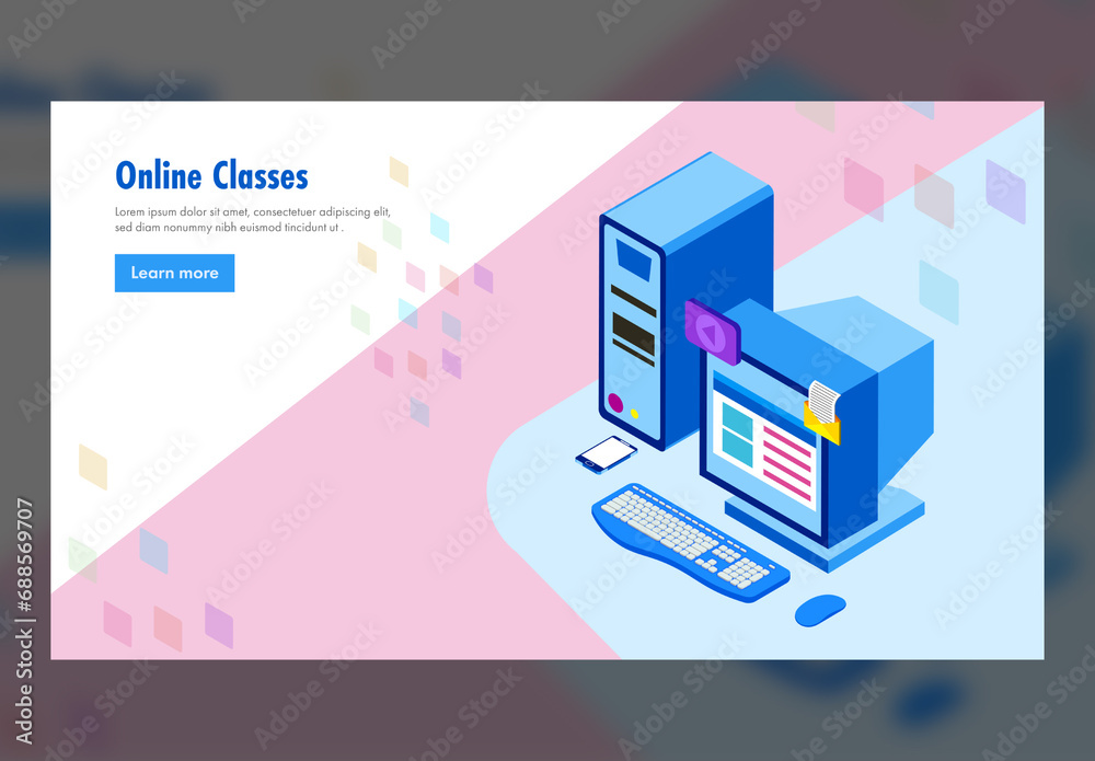 Online Classes Concept Based Landing Page with Isometric Retro Personal ...