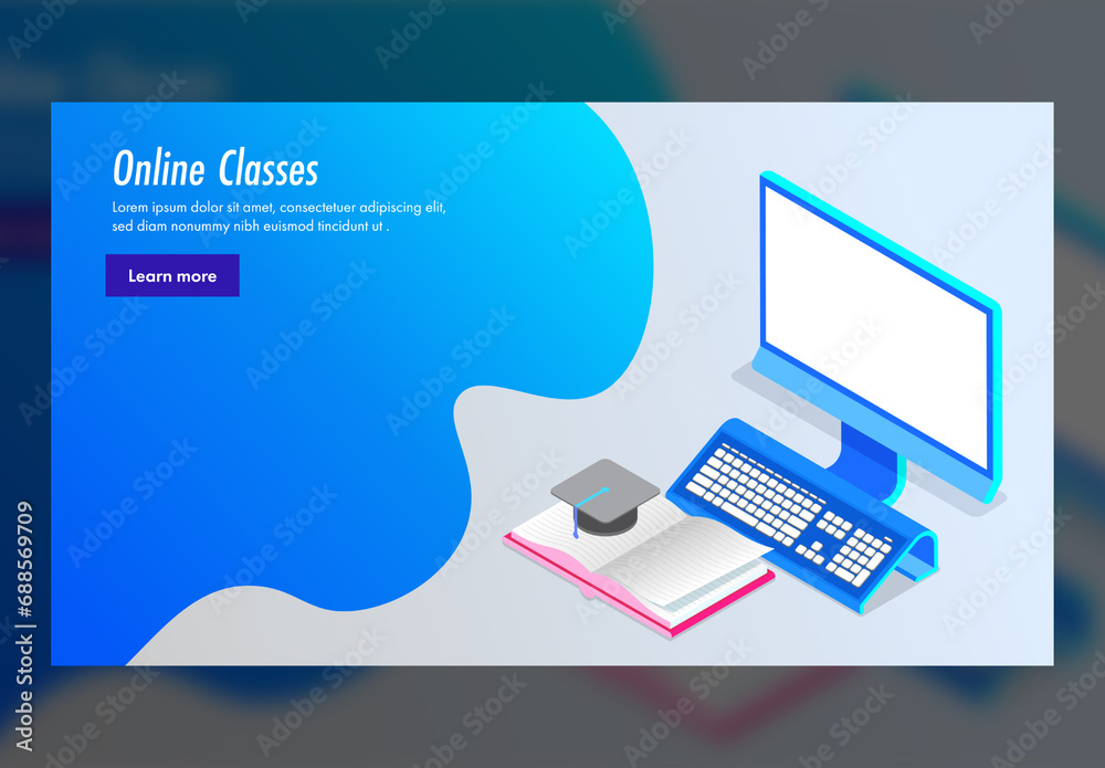 Online Classes Concept Based Landing Page with Isometric Computer and ...