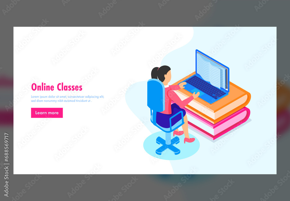 Online Classes Concept Based Landing Page with Young Girl Learning ...