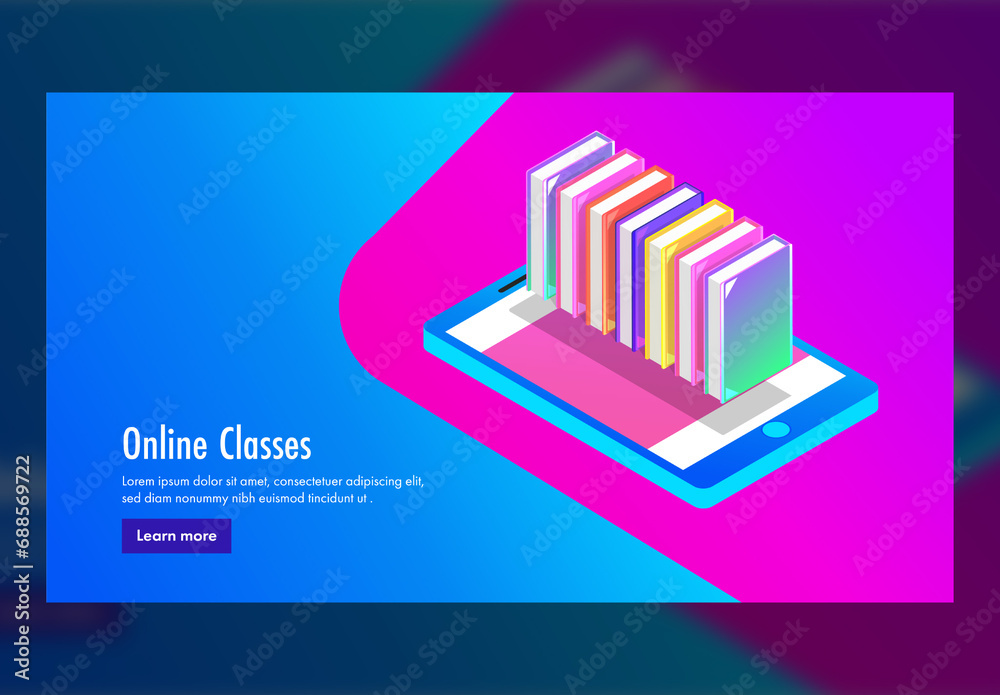 Online Classes Concept Based Landing Page In Blue And Pink Color, E ...