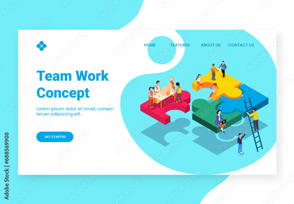 Teamwork Concept Based Landing Page Design with Isometric View of ...